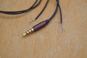 Аудио кабель для ремонта наушников, черный, фиолетовый штекер, 4 полюса